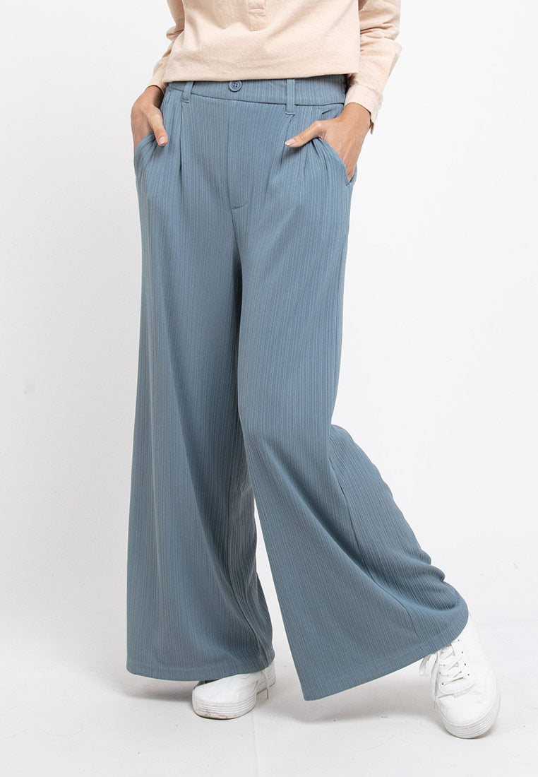 Forest Ladies Elastic Waist Wide Leg Textured Women Pants | Seluar Per ...